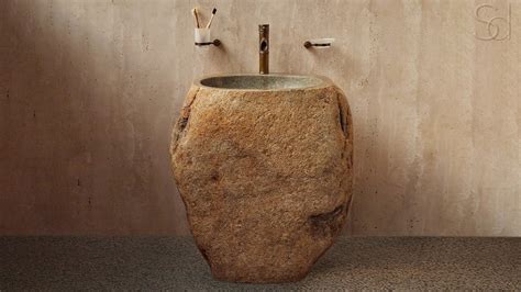 Раковина на ножке пьедестале Piedra M321 из речного камня Beige ...