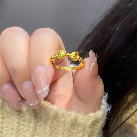 Женское кольцо из чистого золота, с бантом, 14 к | AliExpress