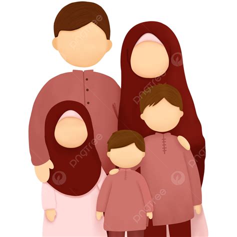 Ilustrasi Keluarga Muslim Dengan Satu Putri Dan Dua Putra, Keluarga ...
