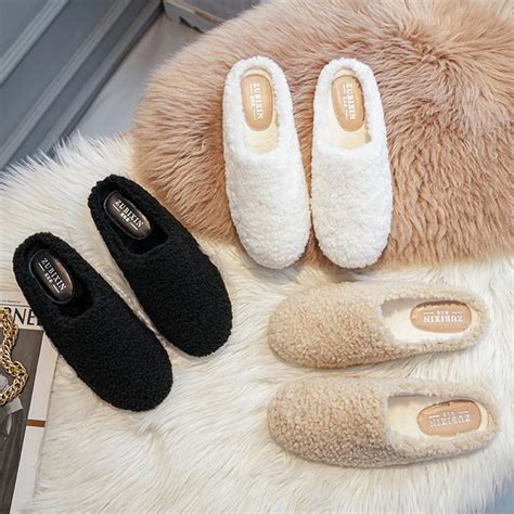 Тапки женские из овечьей шерсти | AliExpress