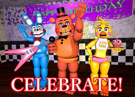 FNAF 2 Celebrate! Poster (Updated) by TheCosmicMonitor on DeviantArt
