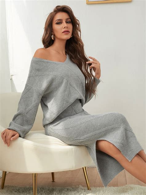 SHEIN Вязаный свитер и юбка с разрезом