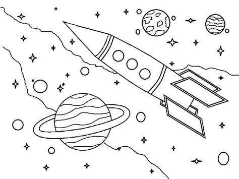Ракета летит в космосе ракета космос планеты звезды Раскраски для детей ...