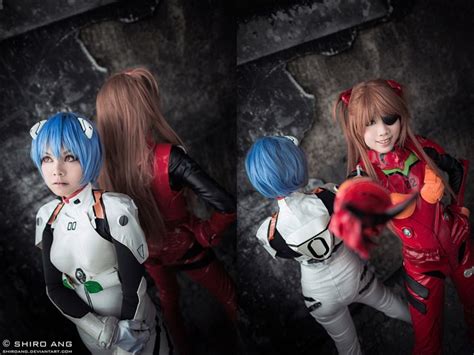 three photos of two women dressed in cosplay outfits, one with blue ...
