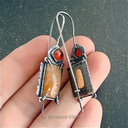 Серьги с авантюрином и гессонитом | Серьги, Гранат, Серебро