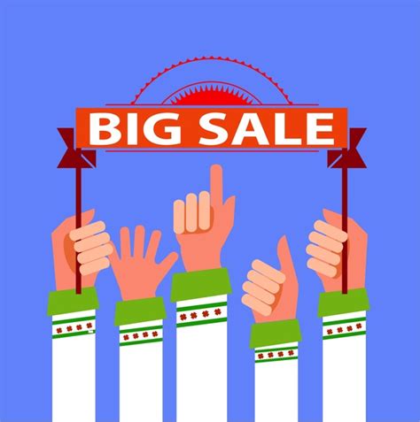 Big sale banner design with hands raising ribbon Vectors graphic art designs in editable .ai ...