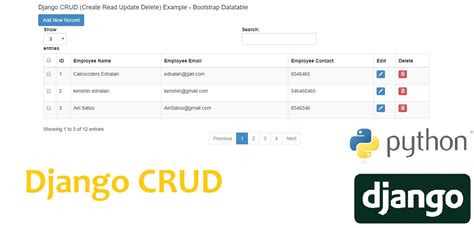 Django CRUD (Create Read Update Delete) Example - Bootstrap Datatable | Tutorial101