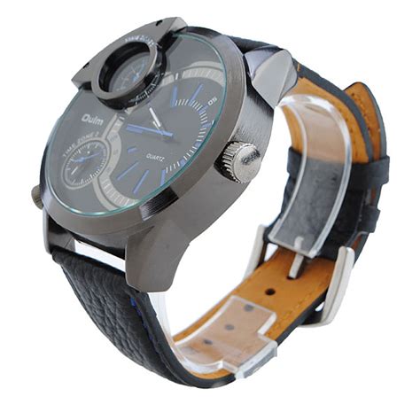OULM Men Big Dial Three Time Leather Fashion Wrist Watch - US$10.99 ...