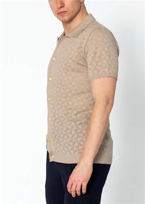 RNT23 Geometric crochet polo shirt stone – Egoist Underwear