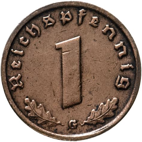 Монета Германия (Третий рейх) 1 рейхспфенниг "G" 1938 стоимостью 450 руб.