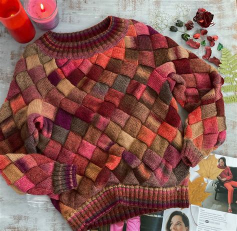 Entrelac sweater for gift, seam “Boom” yarn ( section colours), 480 g ...