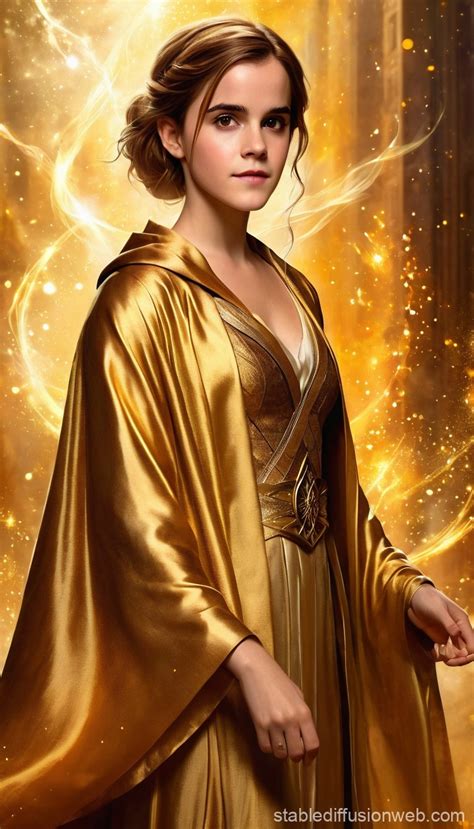 emma watson as hermione granger in gryffindor robes on a golden ...