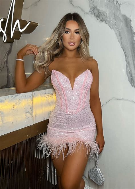 Princess Vibes Sequin Feather Mini Dress - Pink – Dressmezee