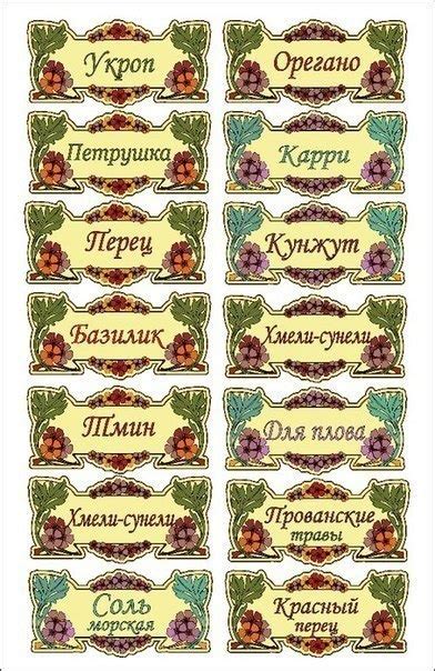 Этикетки для специй и пряностей