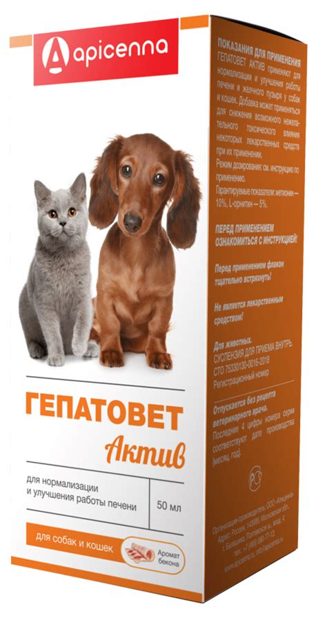 ГЕПАТОВЕТ Актив Суспензия для кошек и собак (50 мл) Api (Метионин + L ...