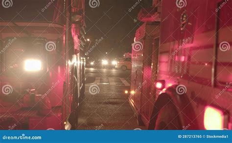 Fire Department Service Truck with Flashing Siren Lights at Night Stock ...