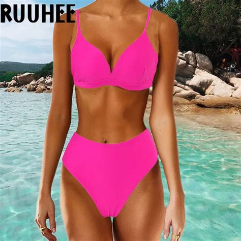 RUUHEE Neon, бикини с высокой талией,, женский купальник, пуш-ап ...
