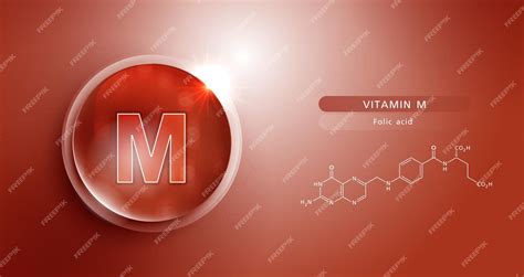Premium Vector | Drop water vitamin M red and structure vitamin ...