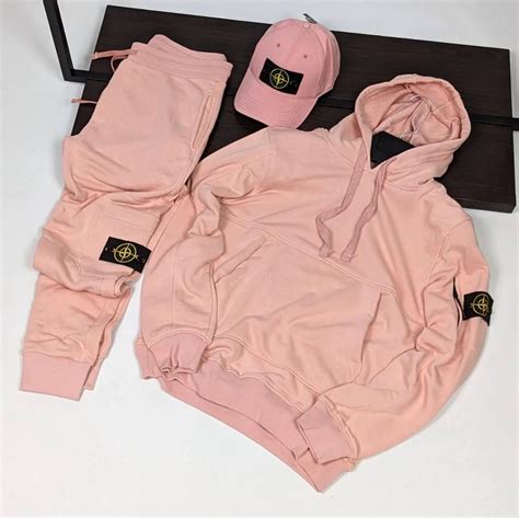 Мужской костюм Stone Island розовый ( Штаны Стон Айленд + Худи Стон ...