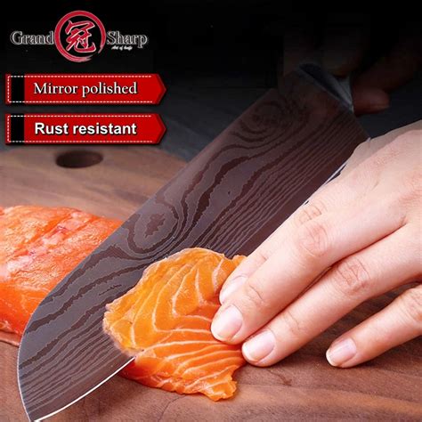 Нож Santoku из высокоуглеродистой нержавеющей стали японский кухонный ...