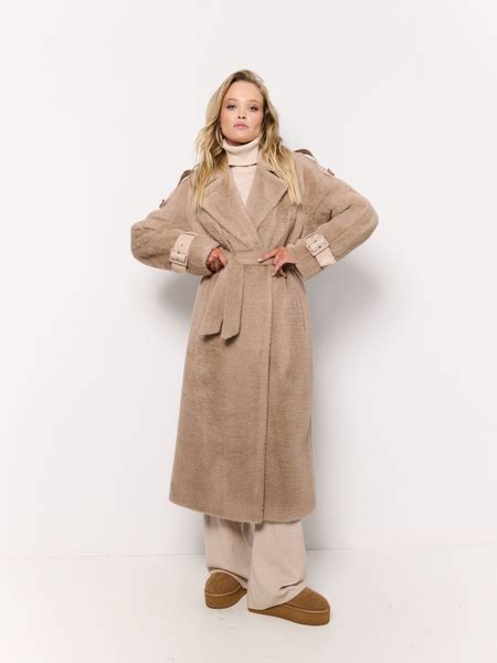 Пальто SEVINGIN, Еврозима, размер 44, цвет светло-бежевый, бежевый, Мех ...