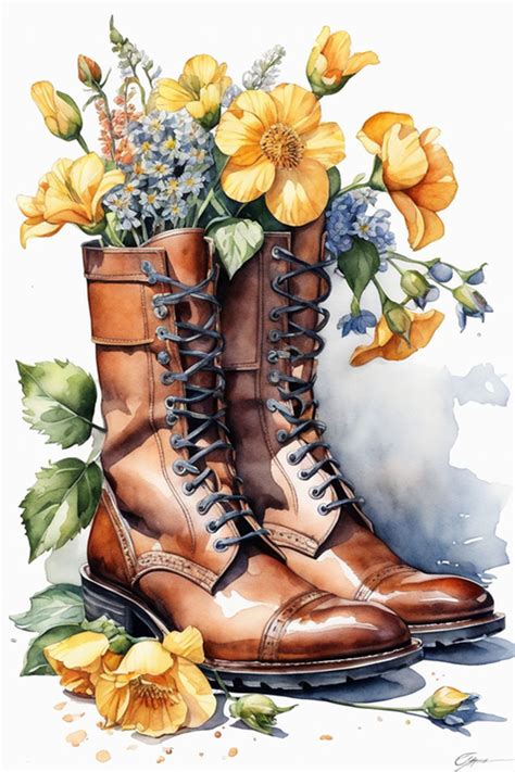 Boots with flowers. Ботинки с цветами. | アートペインティング, アクリルキャンバス, ドットペインティング