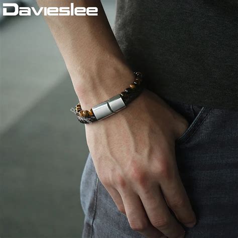 Davieslee тигровый глаз камень мужские s бусины браслет коричневый из ...