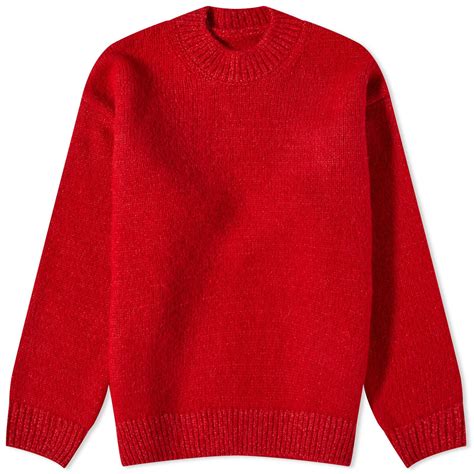 Jacquemus Men's Pavane Logo Crew Knit in Red Jacquemus