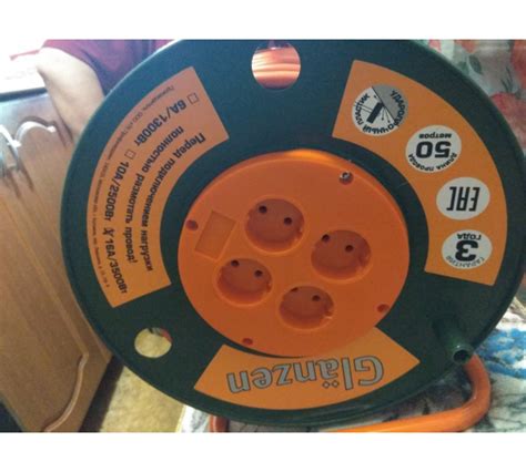 Силовой удлинитель на катушке 4 гн. ПВС 2х2,5 Glanzen EB-50-008 00 ...