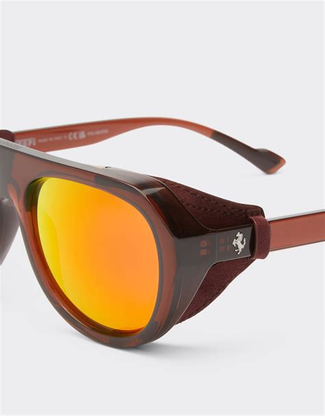 Ferrari brown sunglasses with leather details and polarised mirror ...
