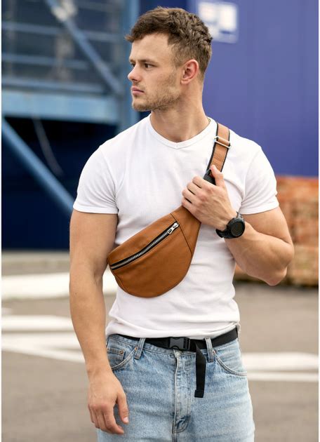 Поясная мужская кожаная сумка через плечо бананка Sambag Soho BSS Рыжая ...