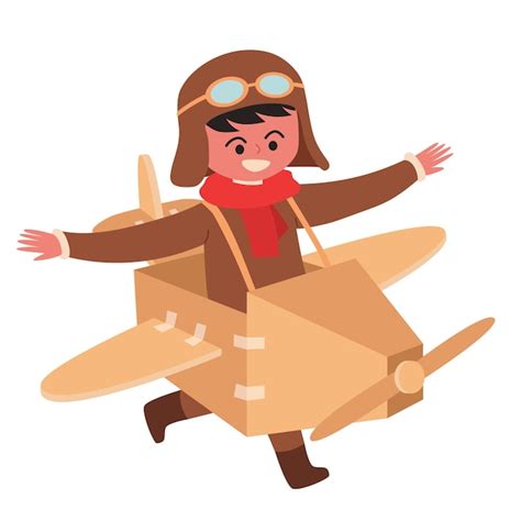 Мальчик играет с картонным вектором мультфильма о самолете | Премиум ...