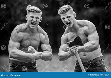Double Force Power. Masculinity and Brutality Concept. Men with ...