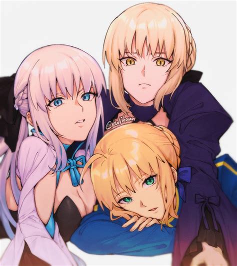 artoria pendragon, saber, saber alter, and morgan le fay (fate and 2 more) drawn by kulissara ...