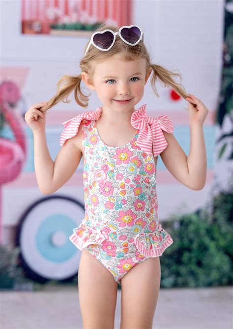Pink Posies Girls Swimsuit with Bows - 4T | Girls swimsuit, Bow ...