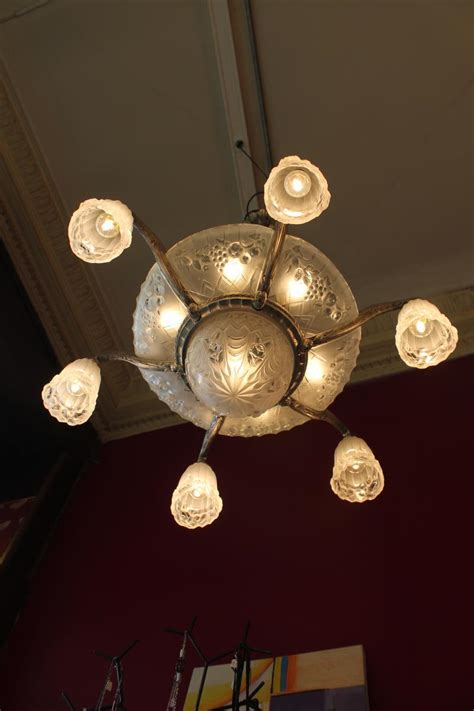 Proantic: Lustre Art Deco Signé Gilles à 6 Plaques, 6 Tulipes Et Un