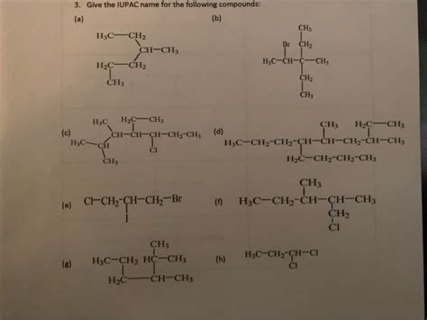 Solved 3. Give the IUPAC name for the following compounds: | Chegg.com