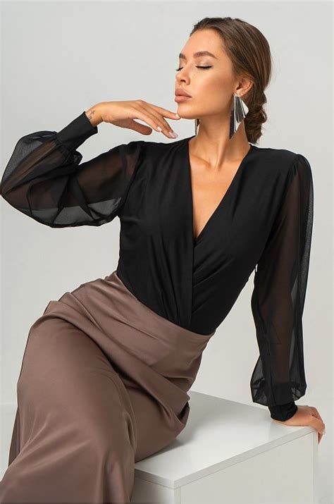 Женская блузка-боди Happyfox 6694400 черный купить оптом в HappyWear.ru