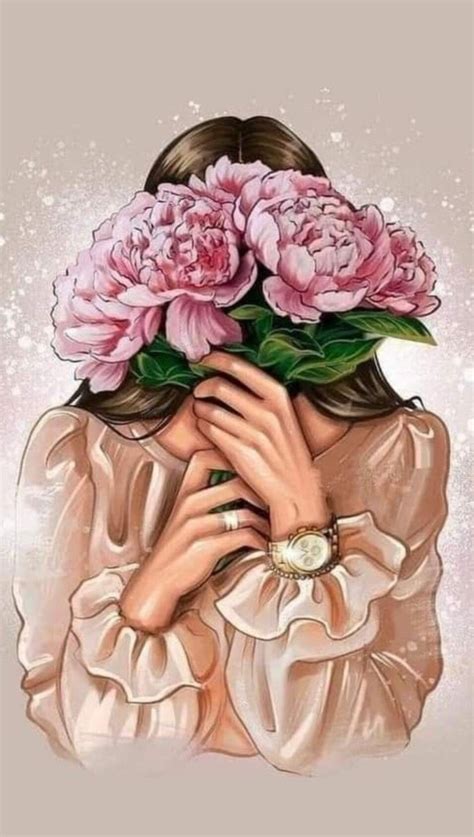 Девушка с пионами 🌸 | Рисунки девушки, Модные рисунки, Иллюстрации арт