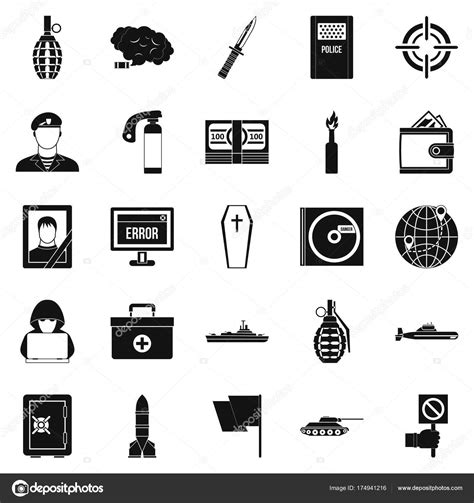 Slag bij iconen set, eenvoudige stijl — Stockvector © ylivdesign #174941216