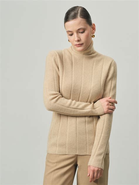 Водолазка женская из кашемира KW051693-D бежевая купить в Новосибирске