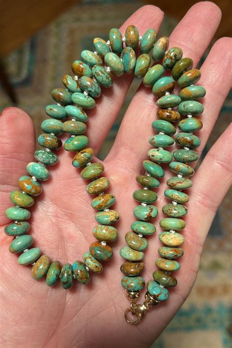 20 Inch Graduated Natural Turquoise Rondelle Necklace Green Turquoise ...