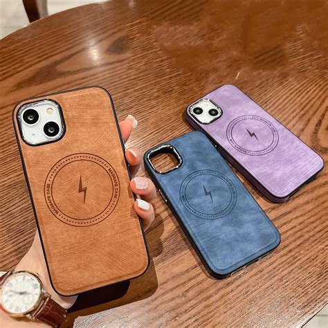 Магнитный кожаный чехол для iPhone 15 14 13 12 Pro Max 11 с мини-слотом ...
